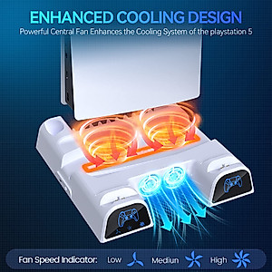 DAICEL PS5 Station with Charger for DualSense Controllers, Dual Cooling Fan Stand for PS5, Dock Accessories Compatible with PS5, Remote Holder and 11 Games Storage for PS5 Vertical Stand (White)