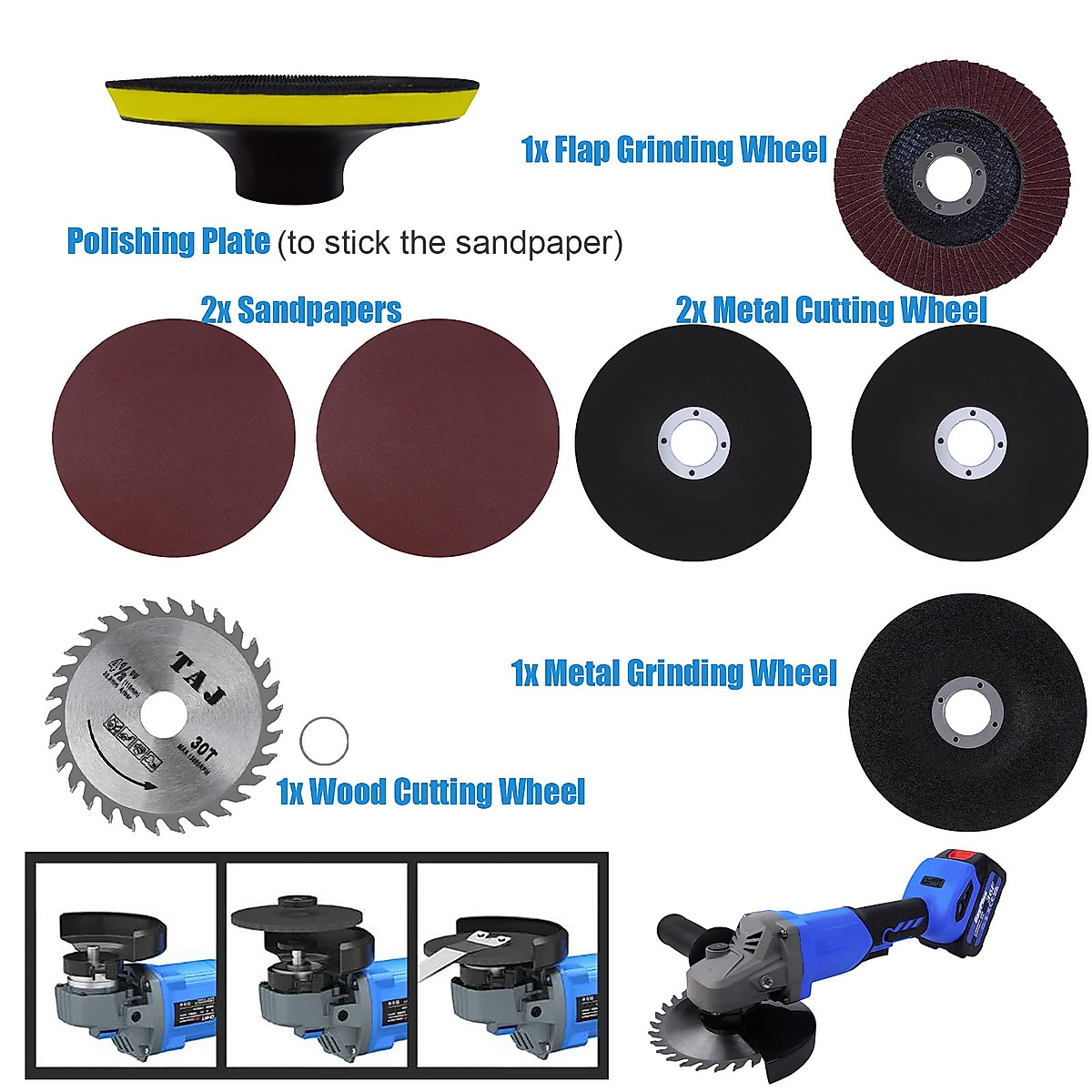 Cordless Angle Grinder 4.5 Inch, 10000 RPM, with 3000mAh Battery, Grinding Wheel, Cutting Wheels, Side Handle, Goggles, Storage bag, Lightweight Compact Electric Grinder for Cutting Grinding