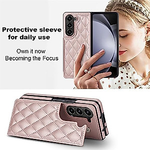 Ephoou Flip Wallet Case Compatible with Samsung Galaxy Z Fold 5 for Women, Luxury PU Leather Shockproof Cover Case with Card Holder (Kickstand Function) for Samsung Galaxy Z Fold5 SKG-Rose Gold