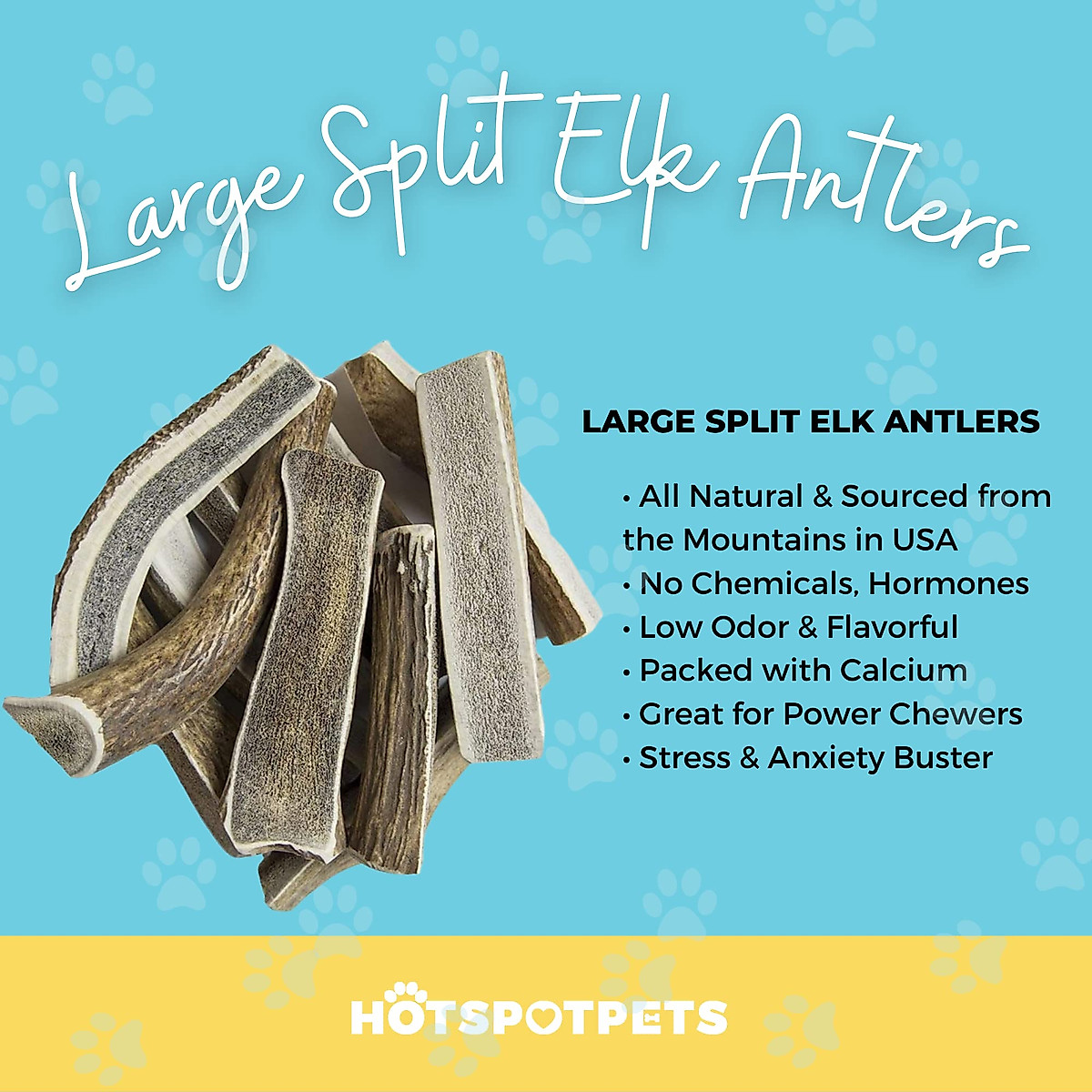 hotspot pets Premium Split Elk Antlers for Dogs - 7+ Inch Large Dog Antler Chews (4 Pack) Naturally Shed Antler Bone for Large Breed Aggressive Chewers - Made in USA - Promotes Dental Hygiene