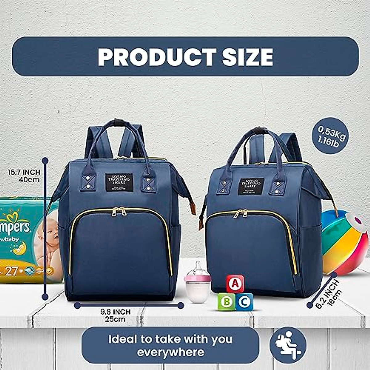 CRAWL Diaper Backpack, Bag, Waterproof Backpack, Back Pack, Red, Blue, Pink, Multicolored, Backpack (Blue)