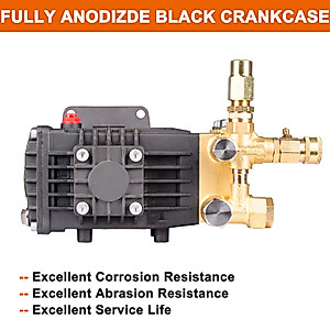 3600 PSI 4.8 GPM Horizontal Triplex Plunger Replacement Pressure Washer Pump Kit 1" Shaft Presssure Washer Pump Pressure Washer Parts with Hardware and Tube for Industrial Gas Powered Machines