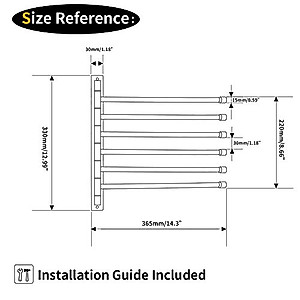 GERZWY Bathroom Swing Arm Towel Bars Wall Mount Bath Towel Rack with 6 Arms Hanger Towel Holder Organizer SUS 304 Stainless Steel Matte Black HYG06-BK