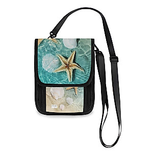 ALAZA Starfish And Seashell On The Summer Beach Small Crossbody Wallet Purse Cell Phone Bag Rfid Passport Holder with Credit Card Slots