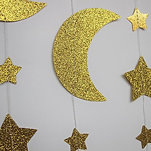 Mybbshower Gold Glitter Moon and Stars Garland Children's Birthday Party Nursery Room Decoration 12 Feet