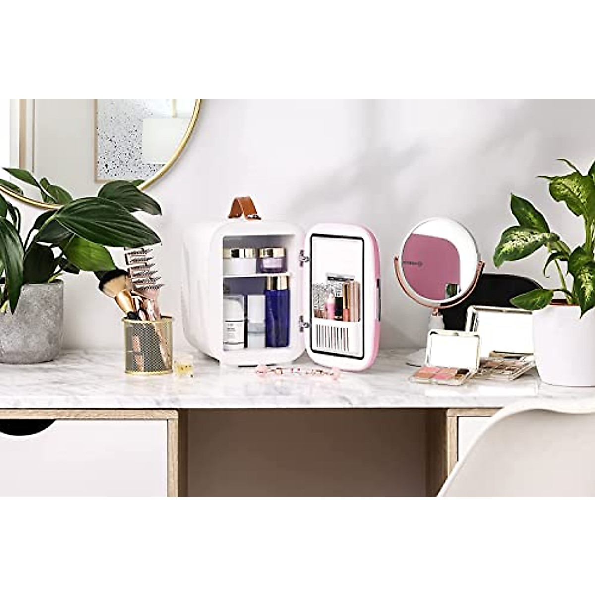 Subcold Pro4 Luxury Mini Fridge Cooler 4 Litre / 6 Cans AC & Exclusive USB ECO Power Option | Portable Small Refrigerator For The Office, Bedroom, Car, Travel, Skincare & Cosmetic (Pink)