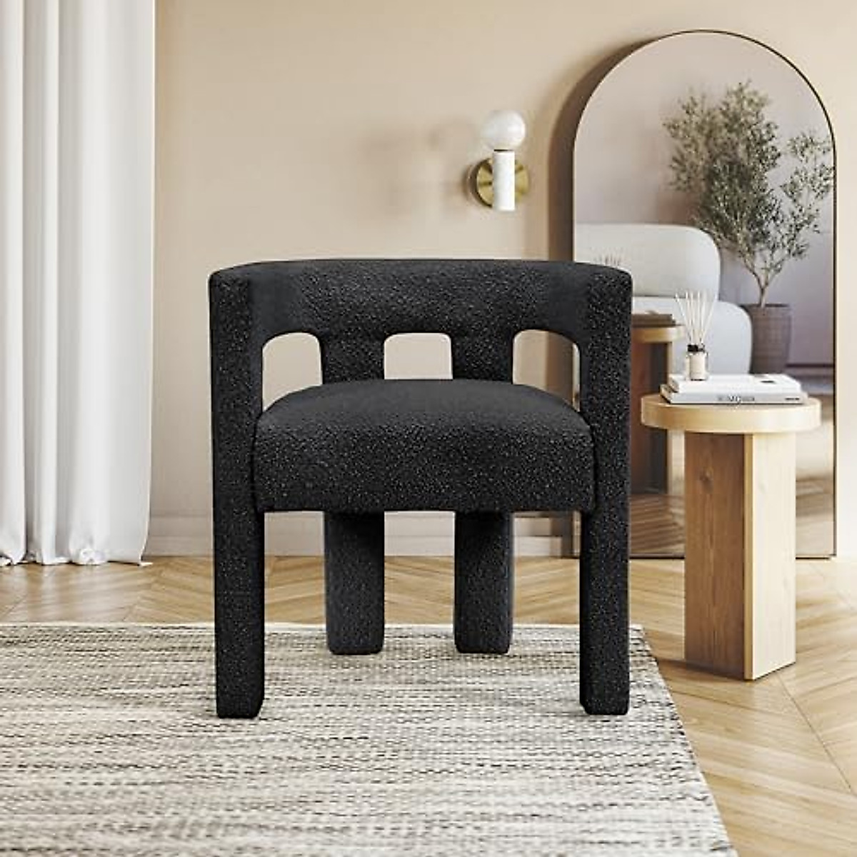 Meridian Furniture Athena Collection Modern | Contemporary Boucle Fabric Upholstered Accent | Dining Chair, 25" W x 21" D x 27" H, Black