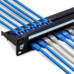 ETS 24 Port CAT6 Pass Through Coupler Patch Panel with Back Bar, Compatible with Cat5, Cat5e, Cat6, Cat6A, Loaded with Unshielded keystones