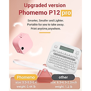 Phomemo Label Maker Machine with Tape, P12 Pro Portable Bluetooth Label Printer, Small Smart Phone Handheld Sticker Mini Labeler Multiple Templates Easy to Use Inkless Rechargeable Office Home- Pink