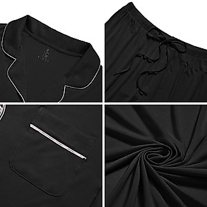 SIORO Womens Pajamas Set Long Sleeve, Button Down Cotton Pj Sets For Women Soft Nightwear,Black With White Piping, Small