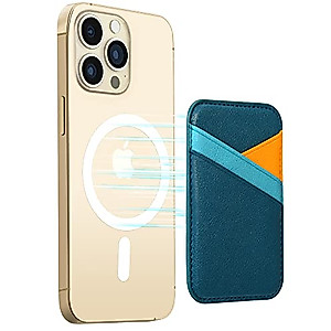 Miroddi MagSafe Wallet Card Holder for iPhone 14/13/12 Series - Blue+Orange RFID Blocking Faux Leather