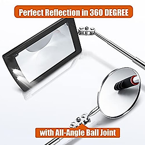 Telescoping Magnetic Pickup Tool Set with 1 & 15 lb Pick Up Sticks, Round and Square 360 Swivel Adjustable Inspection Mirror and Flexible LED Flashlight, Valentines Day Gifts for Him, Men, Kids