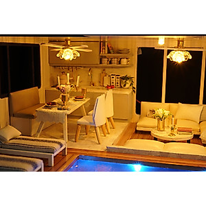 CUTEROOM Dollhouse Miniature with Furniture, 3D Wooden Miniature Doll House with Music Box & LED Lights,1:24 Scale DIY House Kit (A066)