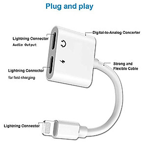 esbeecables MFi Certified 2 Pack iPhone Headphone Adapter, iPhone Splitter Audio and Charge 2 in 1 Dual Lightning AUX + Charger Adapter Dongle Cable Splitter for iPhone 13 12 11 XS XR X 8 7 iPad