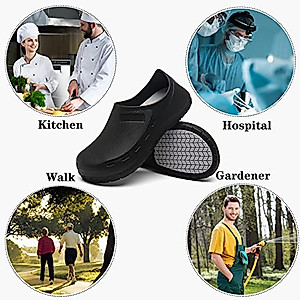 Men Oil Resistant Safety Work Shoes-Zapatos de Cocina Non Slip, Chef Shoes Black Waterproof Womens Garden Clogsfor Chef Garden Nurse Casual Style. (Black)