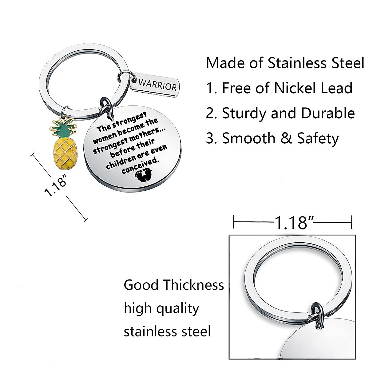 FUSTMW IVF Mom Gifts IVF Pineapple Keychain IVF Infertility Warrior Jewelry Infertility Awareness Support The Strongest Women Become The Strongest Mothers (silver)