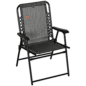 Outsunny Patio Folding Chair, Outdoor Bungee Sling Chair w/Armrests, Portable Lawn Chair for Camping, Garden, Pool, Beach, Backyard, Gray