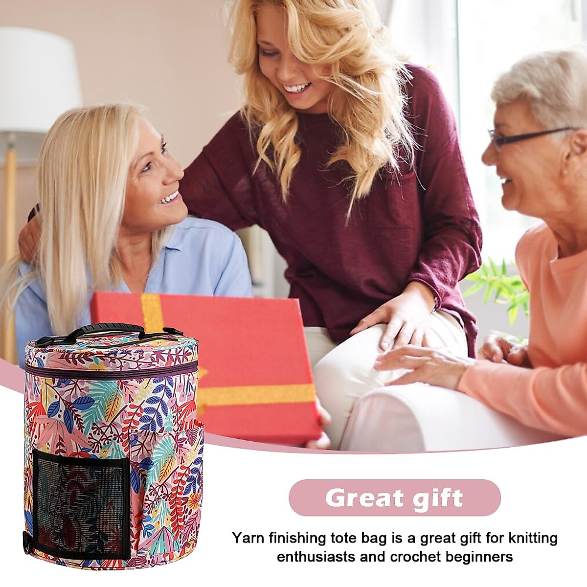 Yarn Bag with Customized Front Compartment for Knitting Accessories, Large Crochet Tote Yarn Organizer Yarn Bowl with Zipper Closure and Shoulder Strap for Crocheting(as Shown,Size:11.02x12.99inch)