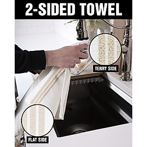 All-Clad Dual-Purpose Kitchen Towels: Highly Absorbent - 100% Cotton, 17"x30" Dish Towels for Cleaning & Drying Dishes & Glassware, 3-Pack, Almond