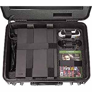 Case Club Waterproof Gaming Station to fit Xbox One X/S. Portable Gaming Station with Built-in Monitor & Storage for Controllers & Games, Gen 2