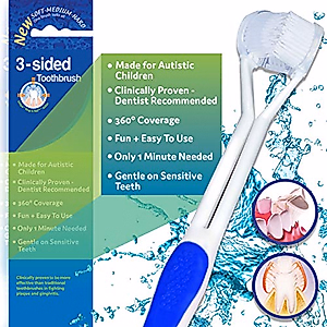 bA1 Sensory - 3 Sided Autism Toothbrush for Special Needs Kids (Soft/Gentle) - Clinically Proven, Fun, Easy - Only 1 Minute