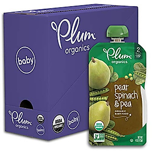 Plum Organics Baby Stage 2 Food, Pear, Spinach and Pea, 4.0 Ounce (Pack of 6)
