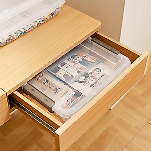 Citylife 3 PCS Plastic Storage Bins with Latching Lids Portable Project Case Clear File Box Stackable Storage Containers for Organizing A4 Paper, Photo, Document, Scrapbook