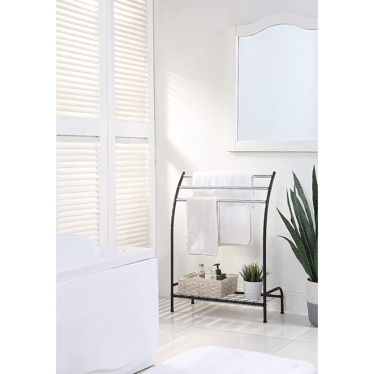 SunnyPoint Freestanding 3 Hanging Bar Towel Rack with Bottom Shelf (WHT)