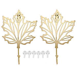 PRETYZOOM Hollow-Out Leaf Wall Hooks, Decorative Iron Hooks Wall Mounted Metal Coat Hooks for Coat Hats Towels, Single Prong Wall Mount Hangers for Closet, Bathroom
