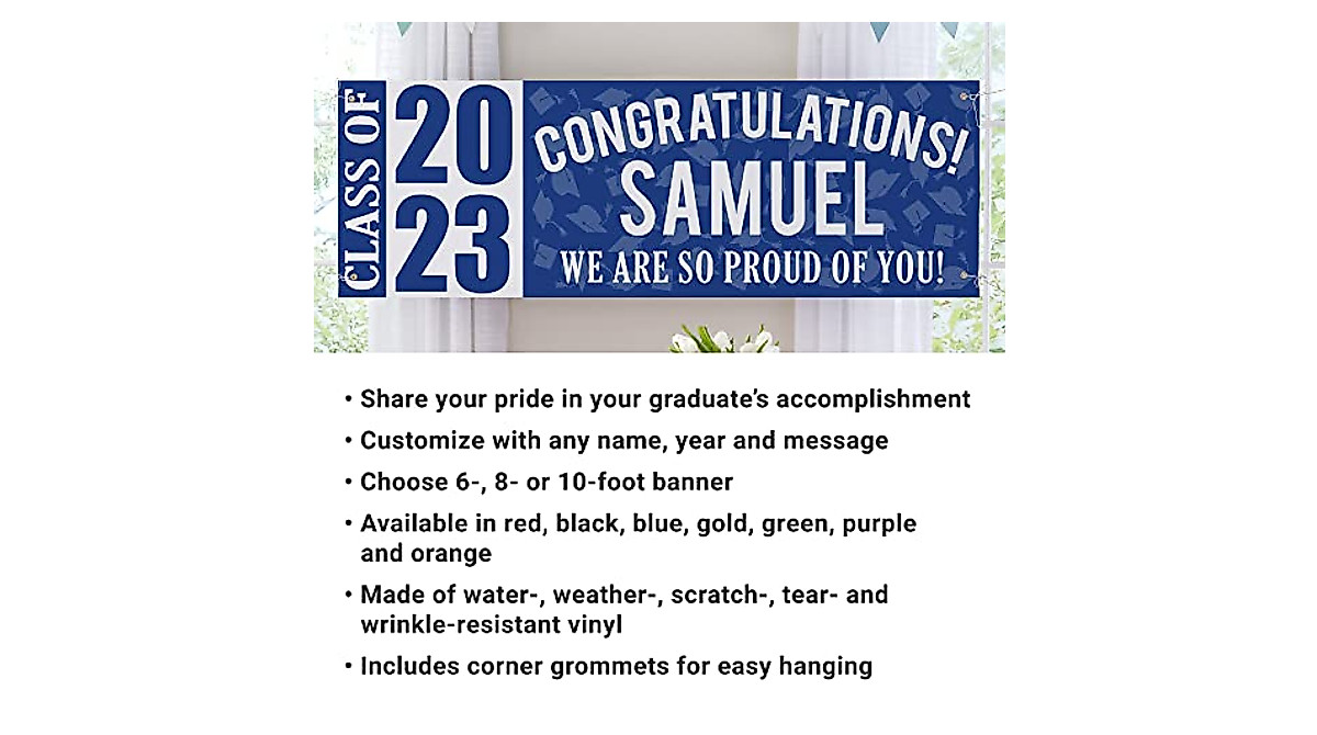 Graduation Banner Personalized Blue - 6 Feet Celebrate Your Grad