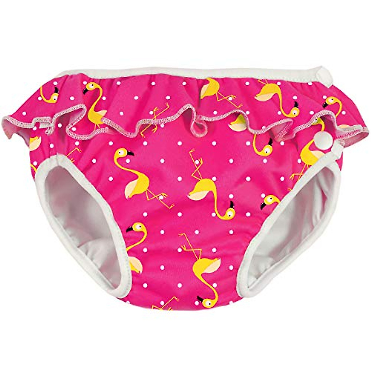 Imse Vimse Reusable Swim Diaper for Baby and Toddler Girls with Ruffle and Snaps (Pink Flamingo, S 13-17 lbs)