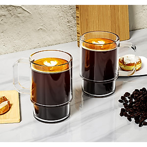 Aquach Glass Mug 22 Ounces 2pcs Stackable Clear Coffee Tea Juice Cup Drinking Glasses