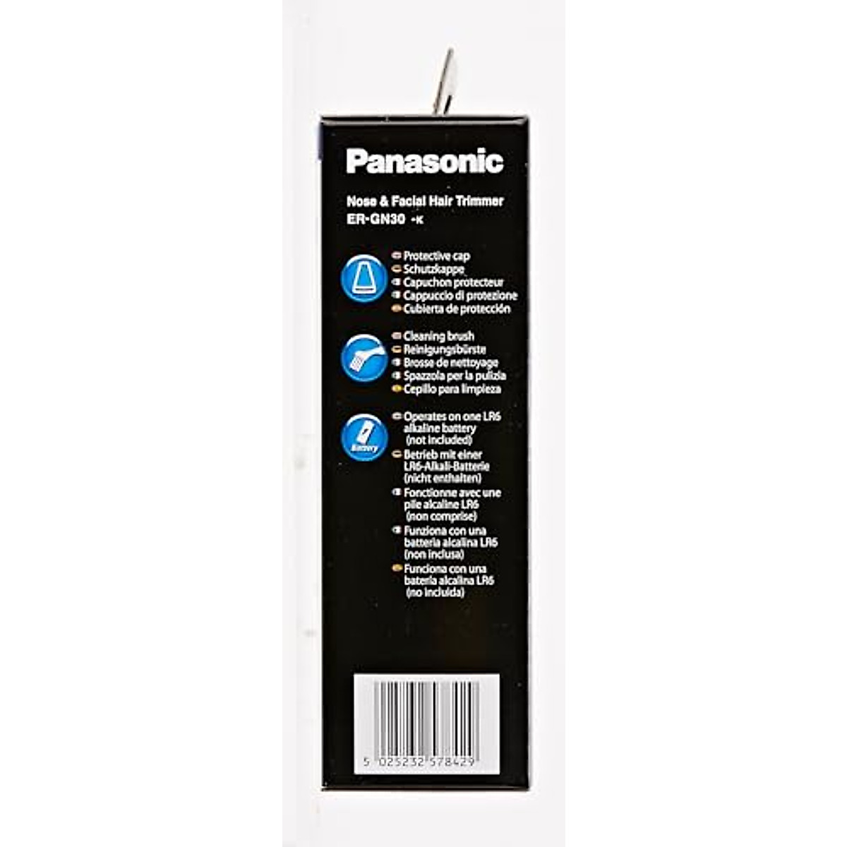 Panasonic ER-GN30-K Nose, Ear n Facial Hair Trimmer Wet/Dry with Vortex Cleaning System, Black