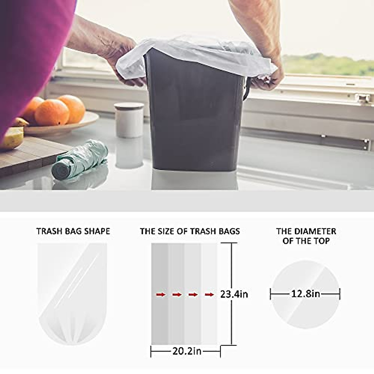 5 Gallon 220 Counts Strong Trash Bags Garbage Bags by Teivio, Bin Liners, for bathroom home office kitchen, 5.5 Gal, Clear