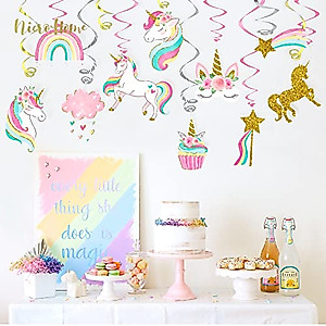 NICROHOME Unicorn Party Decorations, 30PCS Unicorn Hanging Swirl with Glitter Cardboard, Unicorn Birthday Decorations for Girls