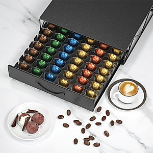 HFHOME Coffee Pod Drawer, 48 Vertuoline Coffee Pods Holder, Pods Storage Drawer Holder for 36 K Cup, Metal Coffee Station for Nespresso Vertuo Capsules for Home Office Counter, Black