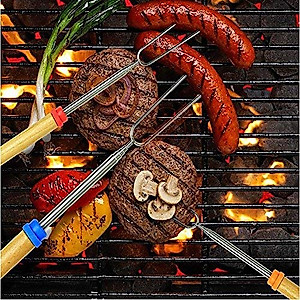32" Marshmallow Roasting Sticks Set of 8 BBQ Skewers, Smores & Hot Dog Fork with Wooden Handle and Carrying Pouch Great for Outdoor Barbecue Grill and Campfire Pit
