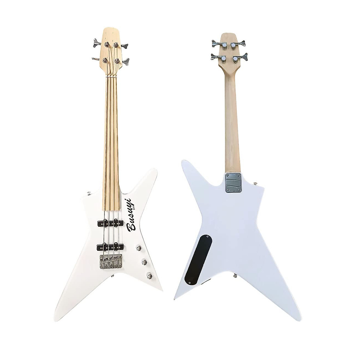 4 String Fretless Short Scale Bolt On Bass (White)