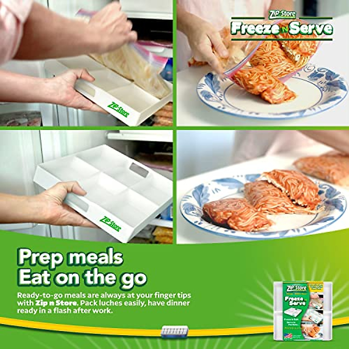 Zip n Store - Freeze n Serve - Organize Your Freezer - Freeze In Bulk, Serve In Portions, Perfect For Meal Prep + Portion Control + Organization, Freeze Leftovers, Like An Icecube Tray For Food