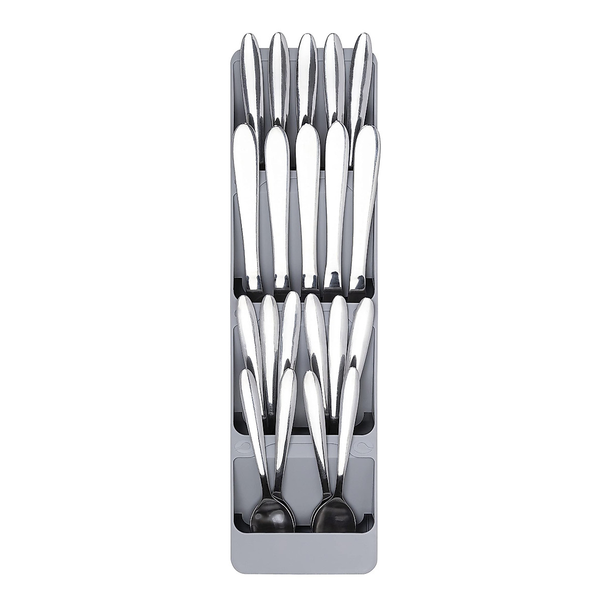 Kitchen Drawer Cutlery Organizer - Compact Space Saving Tray for Flatware and Silverware, Gray