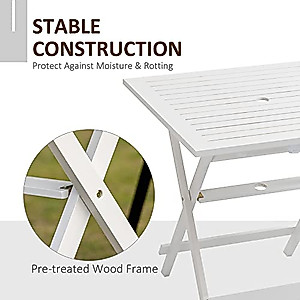 Outsunny Foldable Dining Table, Square Wood Side Table, Portable Bistro Table with Umbrella Hole for Outdoor Patio, Garden or Backyard, White