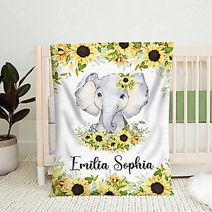 NAZENTI Personalized Baby Girl Blanket - Safari Elephant Baby Blanket, Custom Baby Blanket with Name, Purple Floral Baby Blanket, Swaddle Blanket (30x40, 40x50, 50x60 Inch)