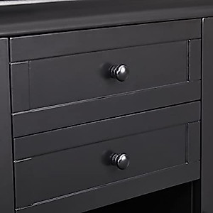GOOD & GRACIOUS Sideboard Buffet Cabinet with Drawers and Glass Fretwork Doors, Storage Display Cabinet with Premium Painted Finish for Dining Room, Living Room, Kitchen, Entry, Black