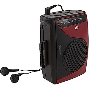 GPX Portable Cassette Player, 3.54 x 1.57 x 4.72 Inches, Requires 2 AA Batteries - Not Included, Red/Black (CAS337B) Black/Red