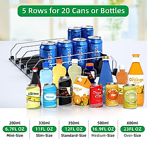 Soda Can Organizer for Refrigerator, YISUN Self-Pushing Drink Organizer for Fridge, Width Adjustable Beverage Dispenser, Beer Pop Water Bottle Storage for Kitchen Pantry (12.2inch, 5 Rows)