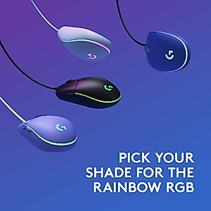 Logitech G203 Wired Gaming Mouse, 8,000 DPI, Rainbow Optical Effect LIGHTSYNC RGB, 6 Programmable Buttons, On-Board Memory, Screen Mapping, PC/Mac Computer and Laptop Compatible - Lilac