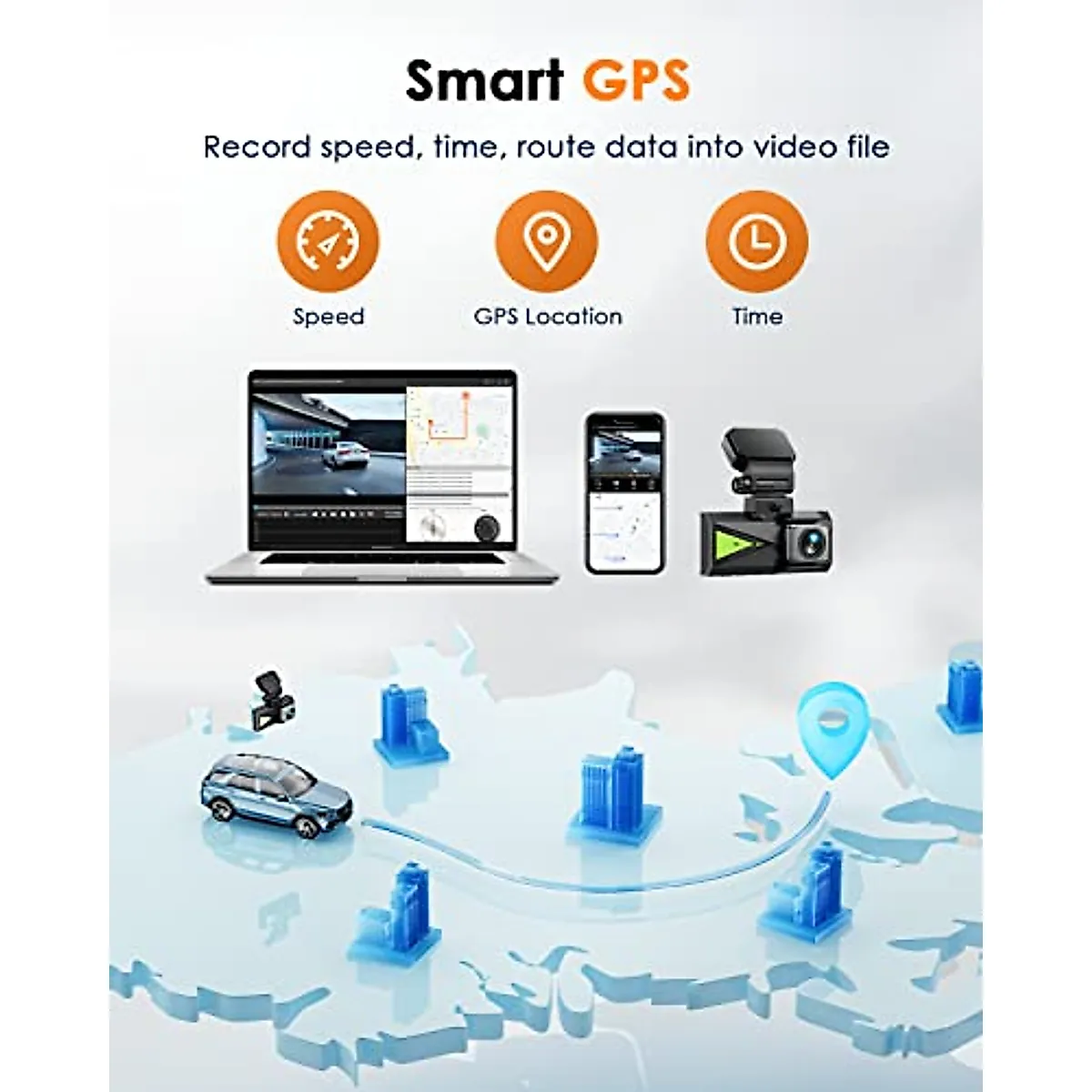 LAMTTO 4K Dash Cam Built in WiFi GPS, 4K+ 2K Front and Rear Dash Camera for Cars, Car Camera with 3.16" Touch Screen, Dual Sony Night Vision, Voice Recognition,170° Wide Angle, APP, 64GB Memory Card