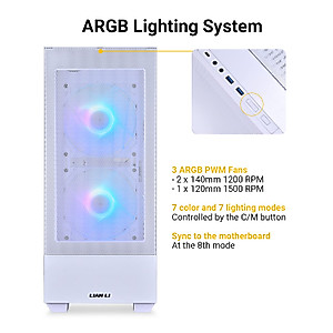 LIAN LI High Airflow Mid-Tower ATX PC Case with RGB Fans, Tempered Glass Side Panel, USB-C Port (LANCOOL 205 MESH C, White)