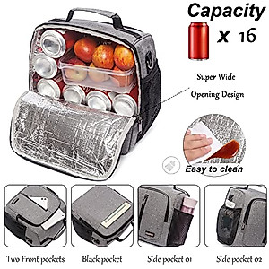 EKERHO Insulated Lunch Bag for Women/Men, Extra Wide-Open Lunch Tote, Reusable Cooler Bag with Adjustable Strap and Side Pockets, Thermal Lunch Box for Adults, Office, Work, Picnic, Grey