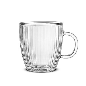 JoyJolt Fluted Glass Coffee Mugs, Double Wall Coffee Mugs. 13.5oz Clear Coffee Mug Set of 2. Latte Glasses, Glass Cappuccino Mugs, Clear Glass Coffee Mug. Ribbed Mugs